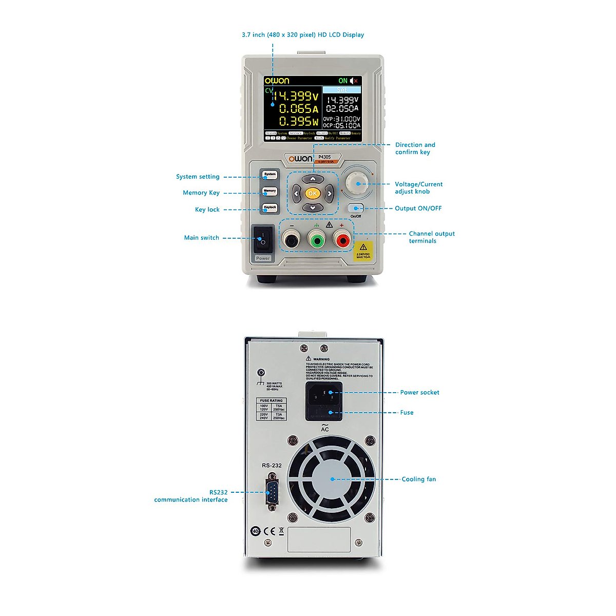 LILLIPUT OWON P4305 Single Channel 150W Maximum Output 0-30V / 0-5A Output 1mV/1mA Linear DC Power Supply