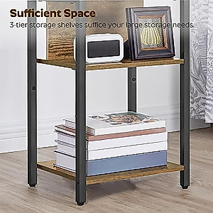 YATINEY Nightstands Set of 2, End Tables with Charging Station and Type C, Side Table with Open Storage Shelf, Bedside Table for Small Spaces, Rustic Brown and Black ET58L2BR