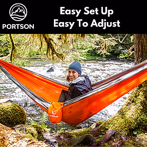 Portson Camping Hammock - Based in Madison - Double Hammock for Backpacking, Travel, Hiking - Portable Hammock - Tree-Friendly Straps Included