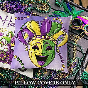 JOJOGOGO Mardi Gras Decorations Outdoor Throw Pillow Covers 18x18 Waterproof Set of 4 Happy Mardi Gras Fat Tuesday Decor Carnival Theme Masquerade Party Decorations for Front Porch and Patio Furniture