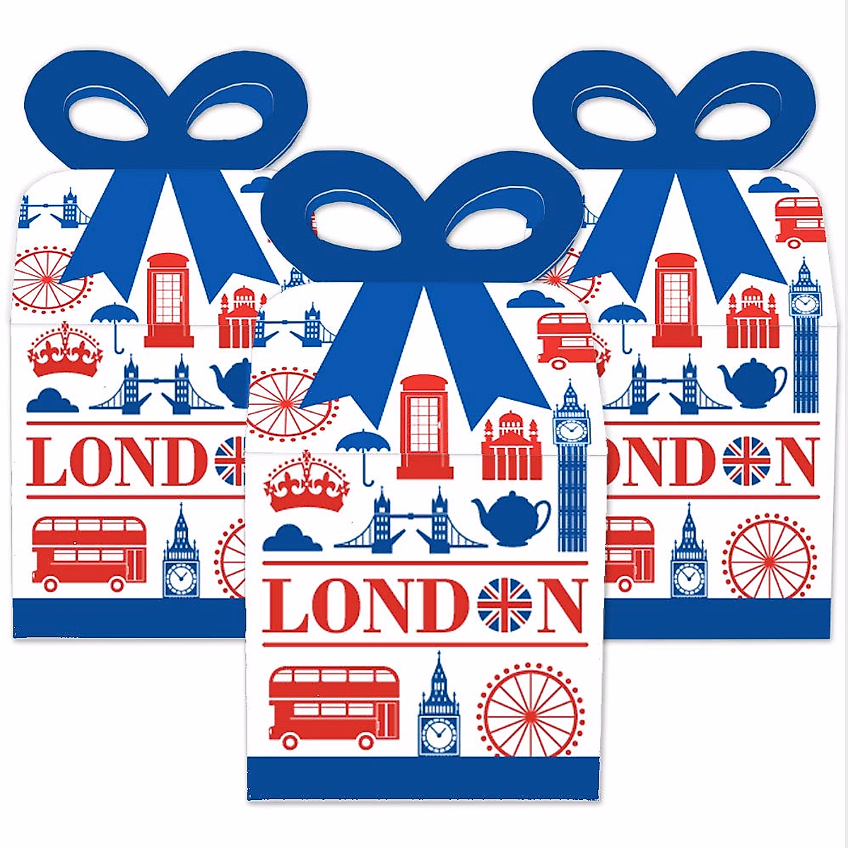 Big Dot of Happiness Cheerio, London - Square Favor Gift Boxes - British UK Party Bow Boxes - Set of 12