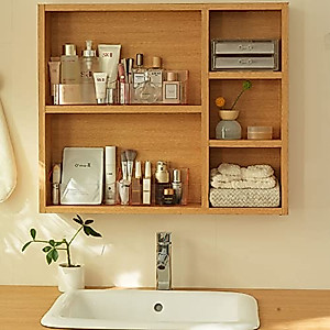 SUNFICON Makeup Holder Tray Organizer Cosmetic Display Case Tabletop Desktop Vanity Countertop Bathroom Wall Cabinet Medicine Storage Box 9 Dividers 2 Removable for Womens Ladies Girls Crystal Pink