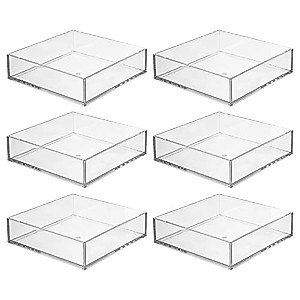 mDesign Plastic Bathroom Bin Tray - Square Storage Organizer for Vanity, Drawer, Dresser, Table - Perfect Countertop Tray for Organizing Makeup, Hand Soap, and More - Prism Collection - 6 Pack - Clear