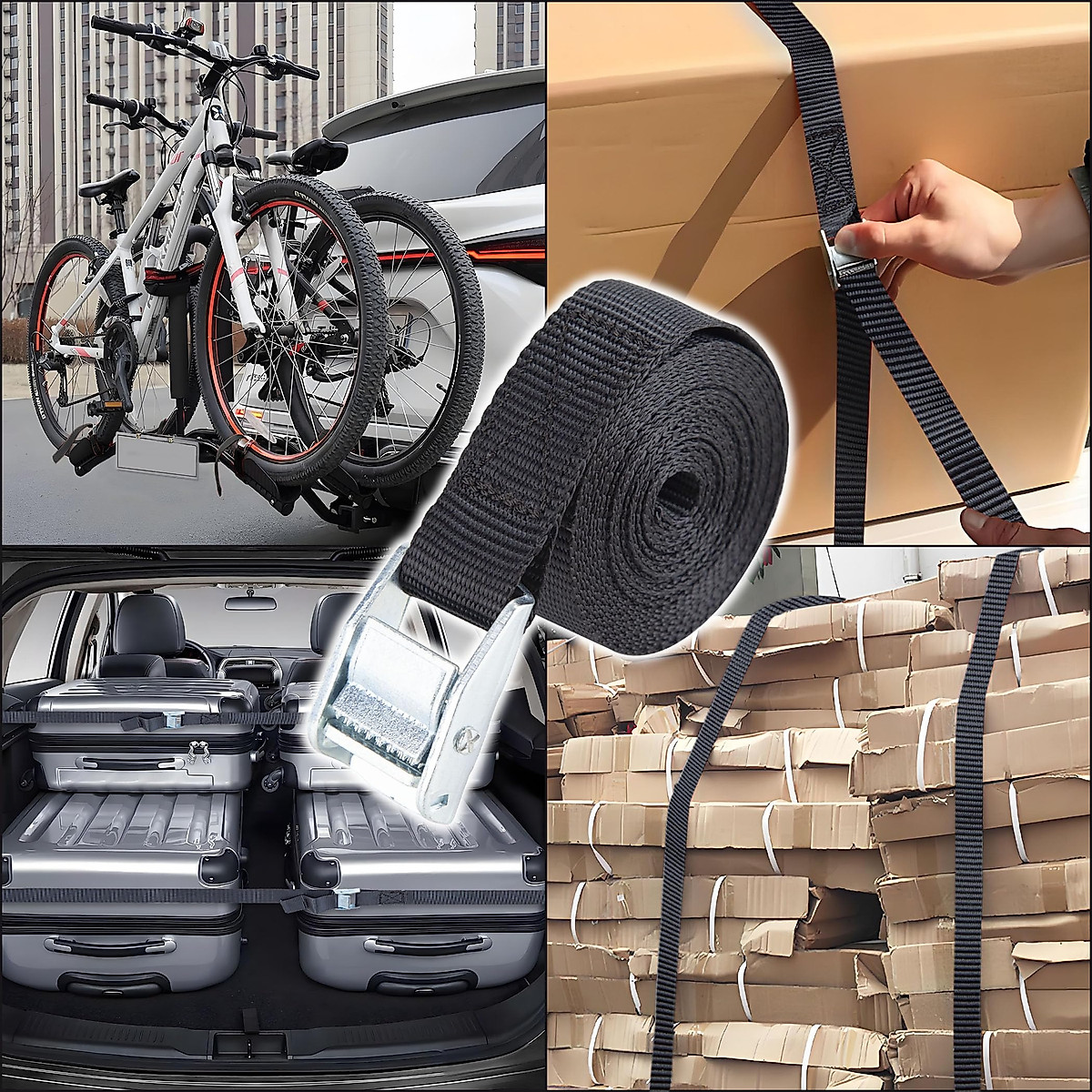 Cartman 1" x 12' Lashing Straps Cargo Tie-Down Strap Up to 600lbs, 6pk in Carry Bag, Black