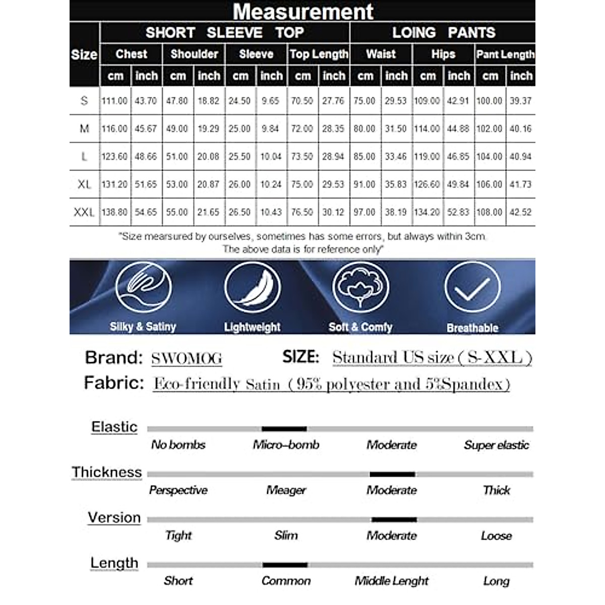 SWOMOG Mens Silky Satin Pajamas Set Short Sleeve Pjs Button Down Sleepwear Top & Long Pants Red XX-Large