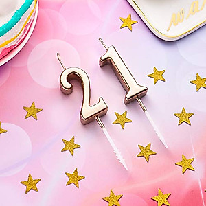 21st Birthday Candles Cake Number Candles Happy Birthday Cake Candles Topper Decoration for Birthday Wedding Anniversary Celebration Favor, Champagne Gold