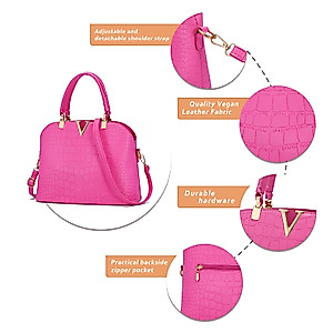 JHVYF Womens Casual Handbag PU Leather Basic Crossbody Purses Hot Pink