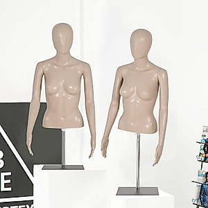 Female/Male Mannequin,39-56/42-59 Inch Height Adjustable Torso Dress Form Sewing Manikin Dress Model Mannequin Stand Mannequin Display Head Dress Mannequin Clothing Form Metal Base Stand (39-56Inch)