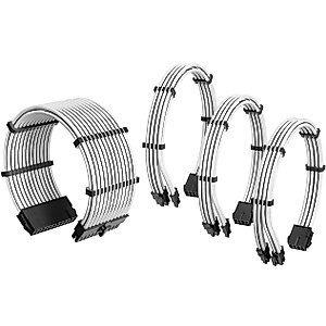 Antec Power Supply Sleeved Cable /24pin ATX /4+4pin EPS /6+2pin PCI-E PSU Extension Cable Kit 30cm Length with Combs, White(11.8inch/30cm)