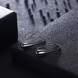ARMRA Fashion Classic Silver Thread Drop Earrings Teardrop Back Earrings Bright Black