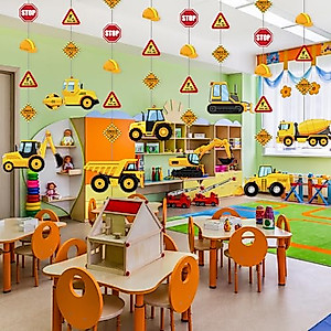Faccito 8 Packs Construction Party Banner Decorations Traffic Zone Birthday Paper Garland Construction Birthday Paper Hanging Cutouts for Kids Boy Construction Theme Dump Truck Birthday Party Supplies