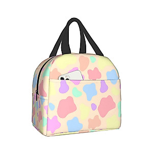 Insulated Lunch Bag Reusable Lunch Box For Girls, Cooler Lunch Tote Bag With Front Pocket for Teen Girls Women Men School Picnic Office Work, Cute Colorful Cow Print