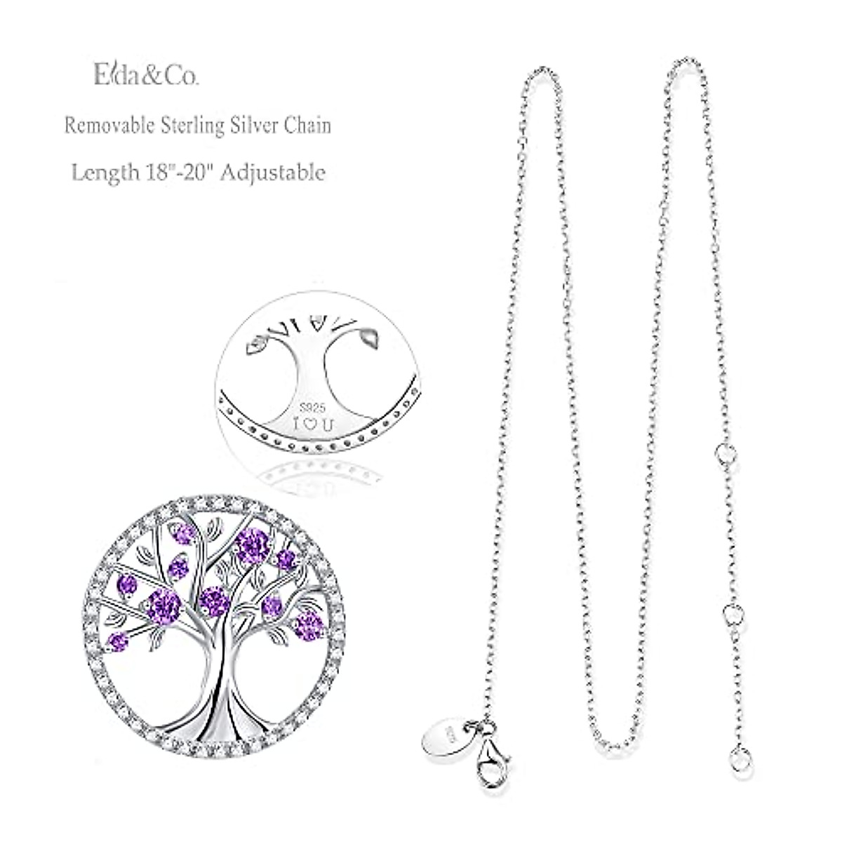 ELDA & CO. Tree of Life Necklace for Wife Mom Birthday Gifts February Birthstone Amethyst Jewelry for Women Sterling Silver Fine Jewelry