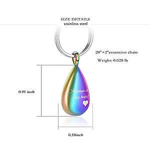 Yinplsmemory Cremation Keychain for Ashes Holder Memorial Keepsake Teardrop Locket Keychain Urn for Human/Pet Ashes (Rainbow)