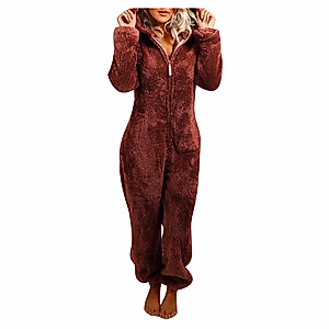 Aniywn Women Valentine's Day Onesie Pajamas Long Sleeve Open Back Furry Adult Pajamas Jumpsuit Bodysuit Playsuit Romper