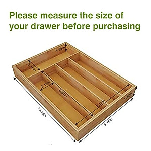 BAMEOS Utensil Drawer Organizer, Cutlery Tray Desk Drawer Organizer Silverware Holder Kitchen Knives Tray Drawer Organizer, 100% Pure Bamboo Cutlery in Natural Color (9.75)