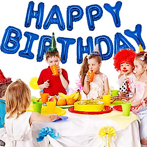 PIGETALE 16 Inch Royal Blue Happy Birthday Balloon Banner, 13pcs Letters with Aluminum Foil Inflatable Decorations, Unisex Party Supplies