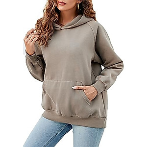 FLYCHEN Men's Solid Color Loose Hoodie Hip Hop Couples Long Sleeve Unisex Sweatshirt Khaki XL