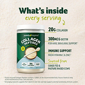 Purely Inspired Collagen Powder |Collagen Peptides Supplements for Women & Men | Collagen Protein Powder with Biotin | Paleo + Keto Certified | Unflavored, 0.9 lb (Packaging May Vary)