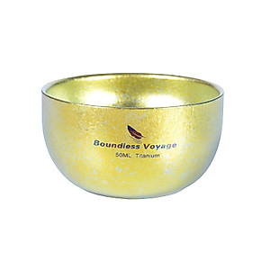 iBasingo&Boundless Voyage 30ml Titanium Double Layer Sake Cup Portable Tea Mug Wine Cup for Outdoor Camping Picnic Whiskey Flask Flagon Drinking Cup (Gold)-Ti3082D