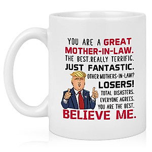 Maustic Gifts for Mother in Law, Trump Mother in Law Mug, Mother in Law Christmas Mothers Day Birthday Gifts from Daughter Son in Law, Best Future Mother-in-Law Gifts, Funny Mother in Law Mug 11 Oz