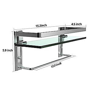 GeekDigg Bathroom Shelf with Towel bar, Wall Mounted Glass Shower Rack 15.2 by 4.5 inches 2 Pack Corner Shower Caddy, Transparent Acrylic Shelf