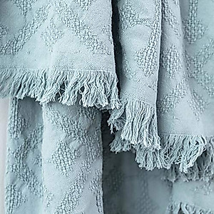 Sofila 100% Cotton Rustic Throw Blanket with Fringe Farmhouse Soft Warm for Sofa Bed Couch Decorative, 50 x 65 Inches, Aqua Blue