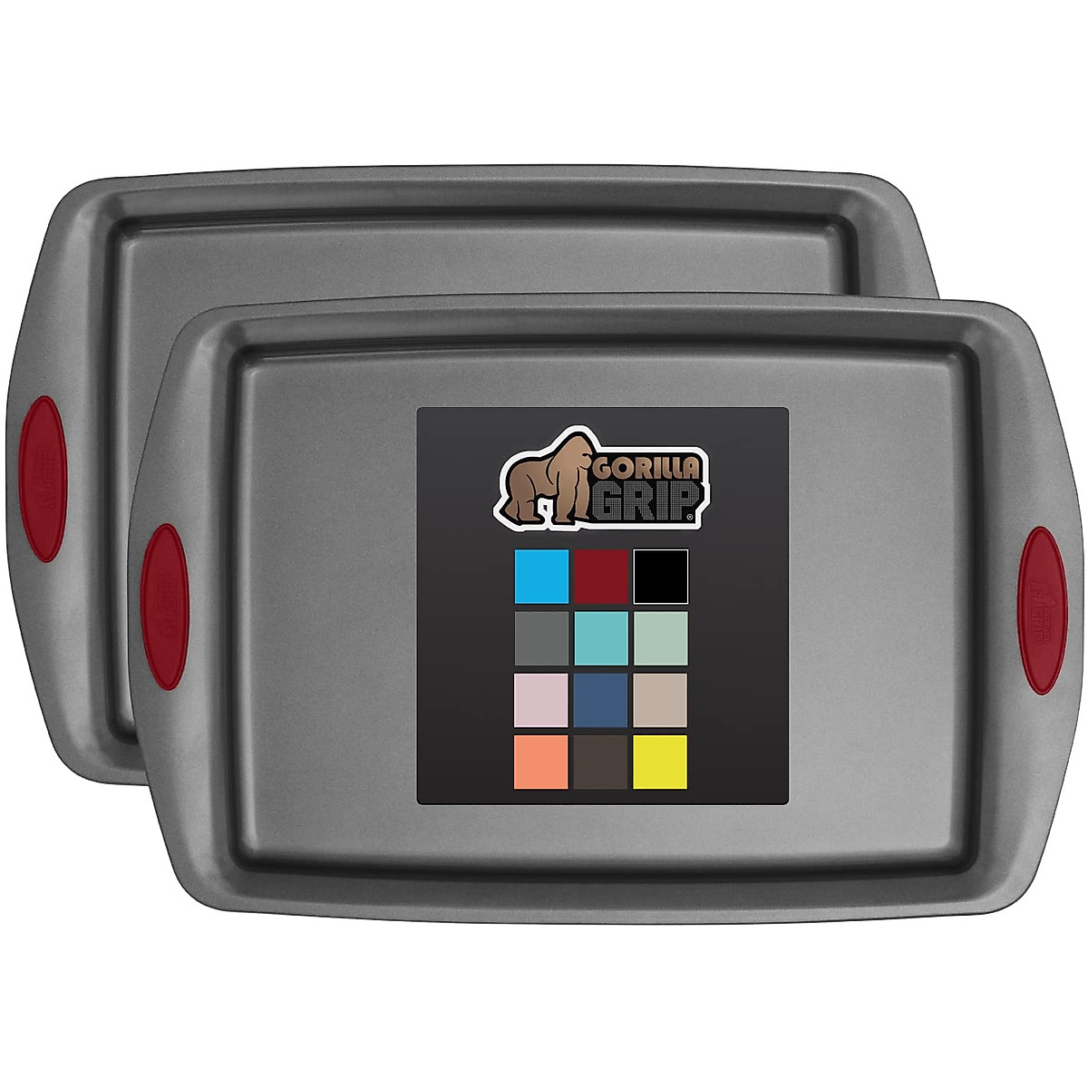 Gorilla Grip Cookie Sheets For Baking, 17.3x11.75 Inch, Set of 2, Large Non Stick Pans, Stays Flat in Oven, Perfect for Sheet Pan Meals, Easy Clean Up, Cooking Tray With Silicone Handles, Red