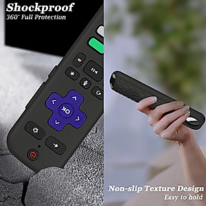 Seltureone 2 in 1 Remote Cover with AirTag Holder for Roku - Silicone Protective Case, Anti Slip Shock Absorption Washable, Black