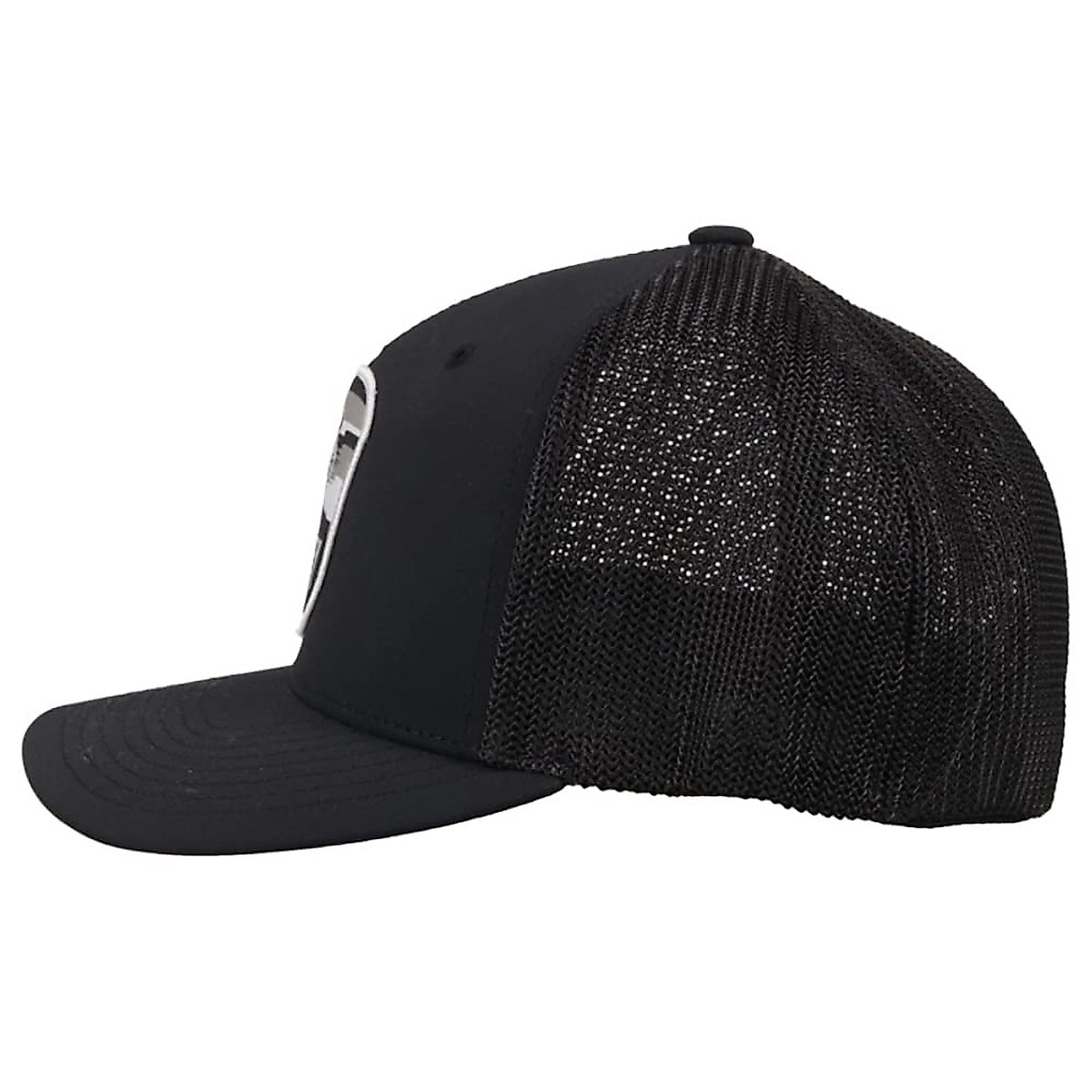 HOOEY Cheyenne Flexfit 5-Panel Western Lifestyle Curved Bill Patch Hat (Large/X-Large, Black with Black & White Patch)