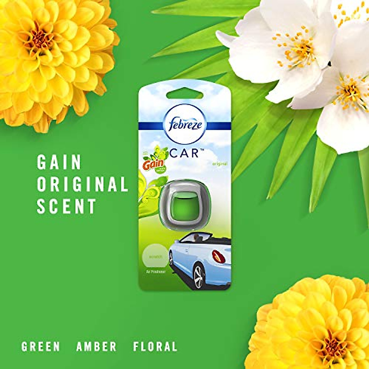 Febreze Car Air Fresheners, Gain Original Scent, Odor Fighter for Strong Odors Car Vent Clips (2 Count)