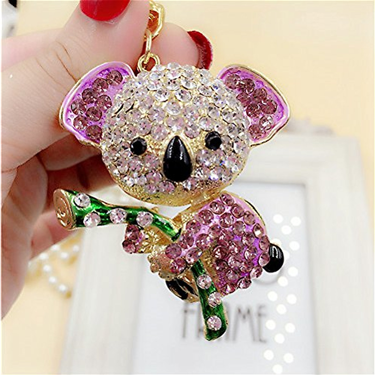 Cooplay Cute Lovely Koala Bear Animal Diamond Crystal Rhinestone Gold Crystal Keychain Charm Pendent Beautiful Accessories the Best Gift for Girl Women Purse Handbag Bag Keyrings (Purple)