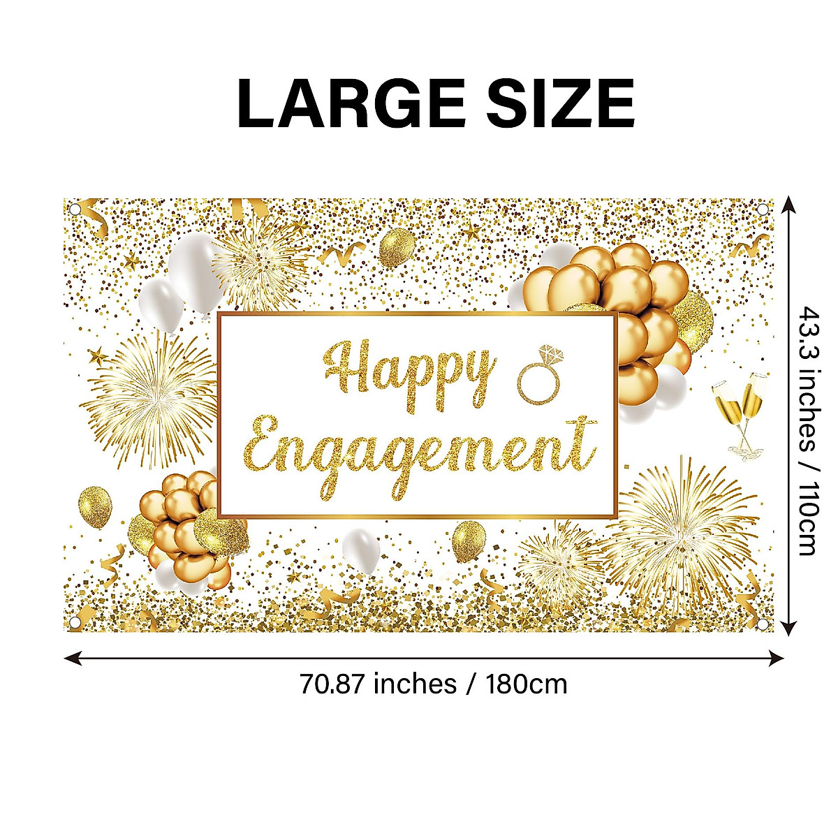 White Gold Engagement Party Decorations Happy Engagement Banner Large Engaged Banner Backdrop Decorations Congratulations Engagement Party Decor Just Engaged Banner Pre-Wedding Party Decor