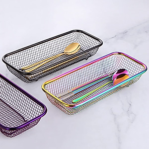 BYEGOU Kitchen Drawer Organizer, Stainless Steel Storage Container Rose Gold Metal Cabinet Storage Basket for Holding Silverware Kitchen Utensil, Pack of 2