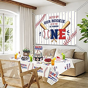 4 Pack Rookie of The Year Tablecloths, 51x87'' Baseball 1st Birthday Plastic Table Covers My Rookie Year Tablecloth for Boys First Baseball Party Decorations, Baseball 1st Birthday Party Supplies