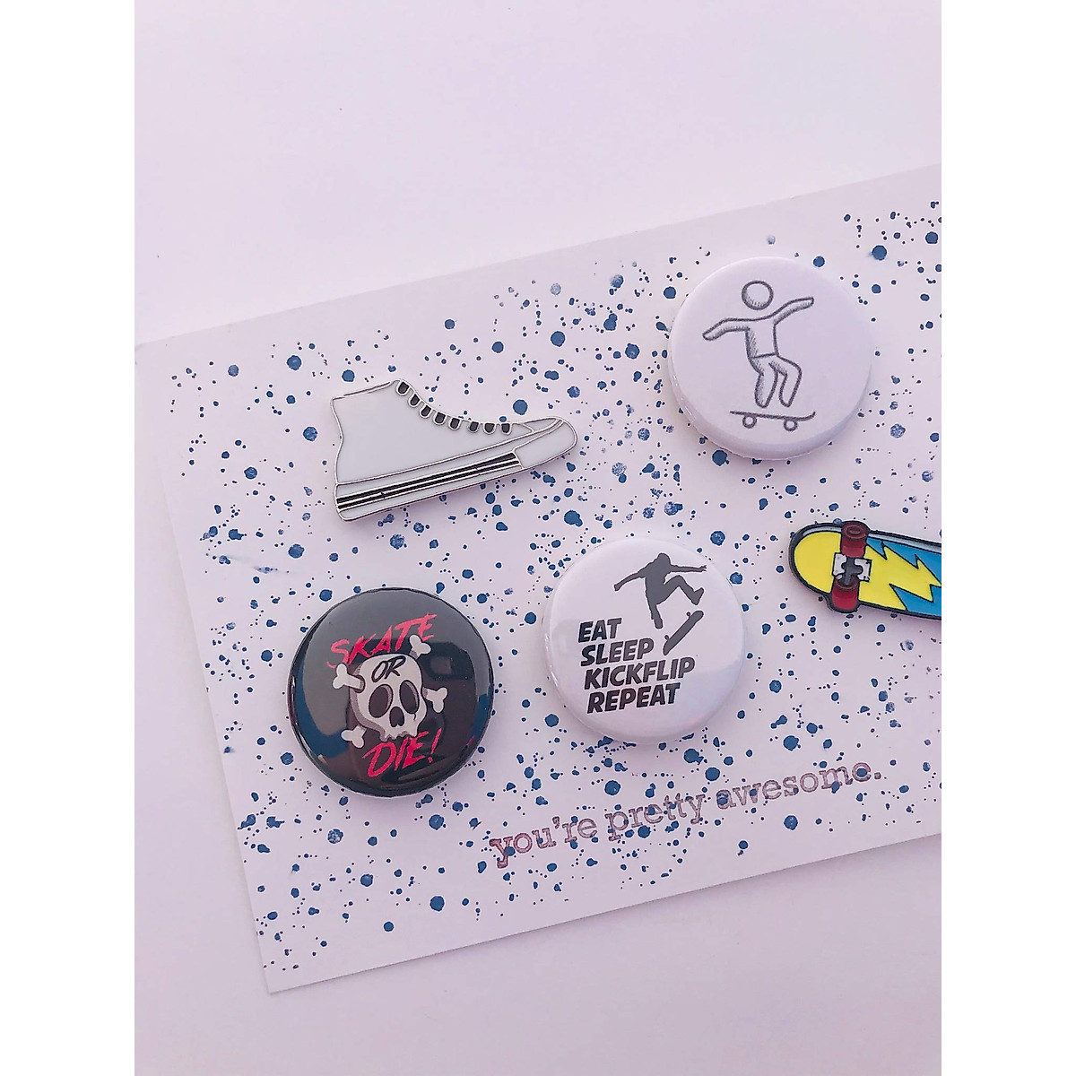 5 piece Skateboard Theme Backpack Pins Buttons with Enamel Pins Multipack 1.25 Inch PinBack Buttons birthday holliday back to school backpack buttons Set of 5 Skate Board Theme pins