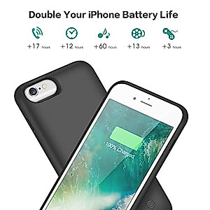HETP Battery Case for iPhone 6s/6/8/7/SE(2020/2022),Upgraded 6000mAh Rechargeable Charging Case External Battery Pack Charger Case for iPhone 8/7/6s/6/SE(3rd and 2nd Gen)[4.7 inch]- Black