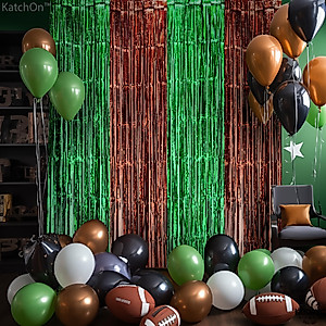 KatchOn, XtraLarge 13x8 Feet Green and Brown Football Backdrop - Pack of 4 Football Fringe Curtain | Football Streamers, Football Party Backdrop | Super Football Bowl Sunday Football Party Decorations