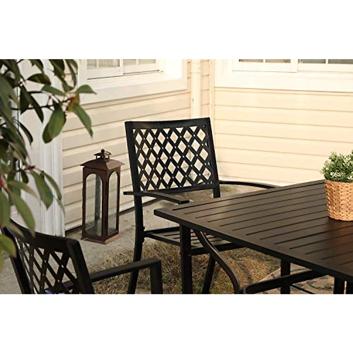 MFSTUDIO 5 Piece Black Metal Outdoor Patio Dining Bistro Set with 4 Armrest Chairs and Steel Frame Slat Larger Square Table, 37" Table and 4 Backyard Garden Chairs Outdoor Furniture Set, Black …