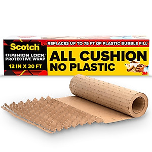 Scotch Cushion Lock Protective Wrap, 12 in x 30 ft, Sustainable Packaging Solution for Packing, Shipping and Moving, No Scissors or Tape Needed, Great Alternative to Bubble Cushion Wrap (PCW-1230)