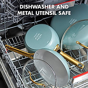 GreenPan Reserve Hard Anodized Healthy Ceramic Nonstick, 10" and 12" Frying Pan Skillet Set, Smokey Blue