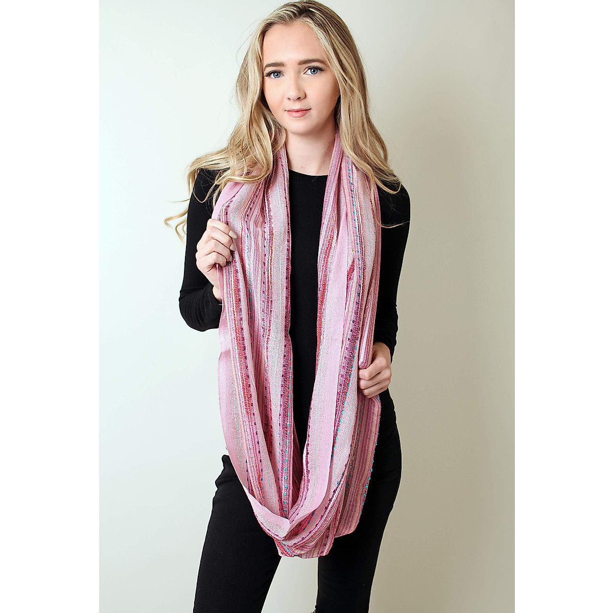 Anika Dali Women's Shimmer Sparkle Infinity Scarf- Festival Boho Bliss Fashion Scarf (Blush Pink)