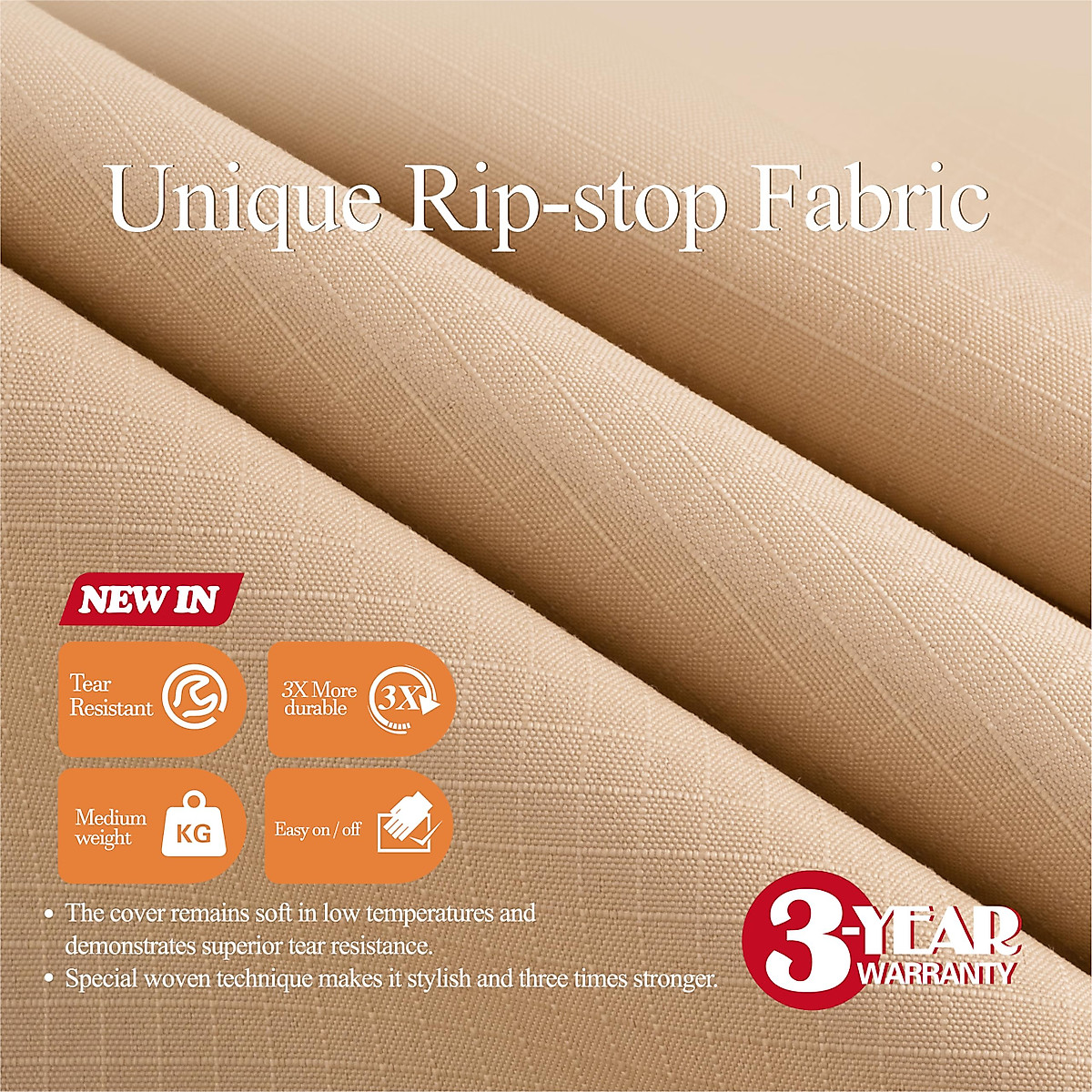 WJ-X3 Large Rectangular Beige Heavy-Duty Patio Table Cover, 136x88x36in - Wind-Resistant, Waterproof, Anti-Fade - Perfect for Outdoor Sectional Furniture Sets