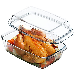 Large Glass Baking Dish, Rectangular Glass Casserole Dish With Glass Lid, Deep Glass Bakeware for Oven Safe