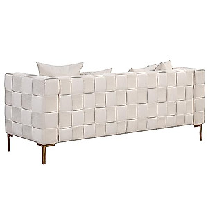 Merax 80.5" Upholstered Sofa with 4 Pillows Modern Couch with Golden Metal Legs for Living Room,Beige Love Seats