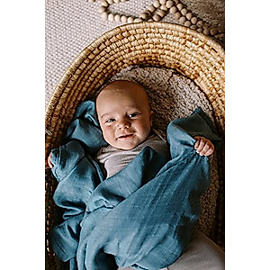 LULLABIES Organic Muslin Swaddle Blankets, Soft Solid Earth Tones 3 Pack Baby Swaddle Blankets Muslin Receiving Blanket Wrap, Large 47 x 47 inches, Solid Color Baby Swaddling (Ocean Waves)