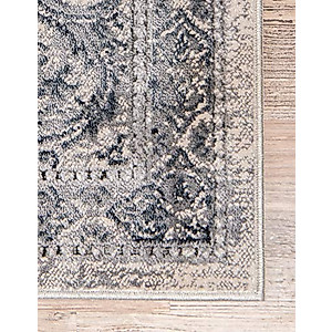 Unique Loom Chateau Collection Victorian, Textured, Vintage, Traditional, Distressed Area Rug, 10 ft x 14 ft (5 in), Navy Blue/Ivory