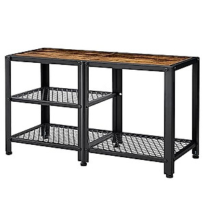 Hoctieon 3-Tier Shoe Bench, Shoe Rack for Entryway, Metal Mesh Shoe Organizer with Bench, Small Shoe Storage Rack for Boots, Multifunctional Shoe Organizer for Closet, Rustic Brown & Black