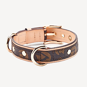 Thankspaw Leather Dog Collar Soft & Durable Strong Waterproof Collars Adjustable for Small Medium Large Dogs Brown M