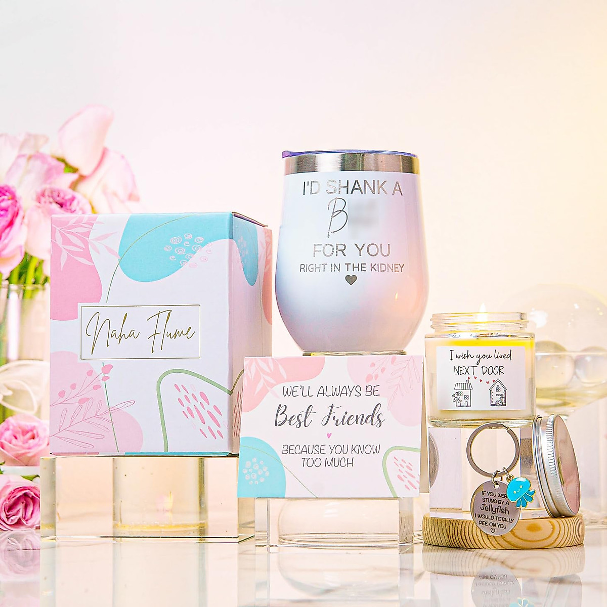 Best Friend Birthday Gifts for Women Friendship - Funny Wine Tumbler Gifts for Friends Female - Gifts for Best Friends Women - Gifts for Her Friend BFF Gift Baskets for Women - Bestie Gifts for Women